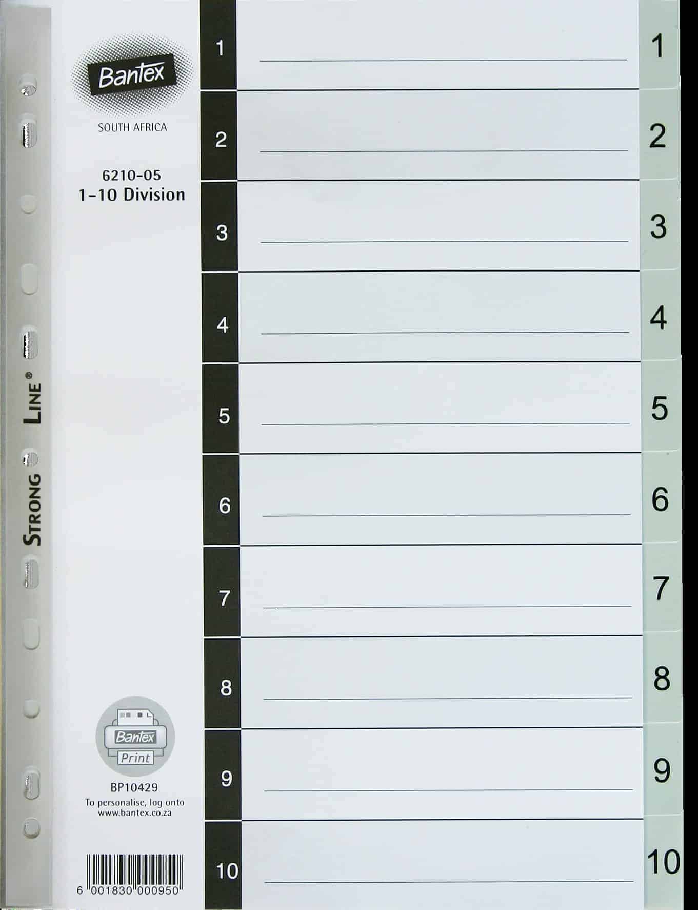 Bantex A4, 1-10 division PP index. - Park Avenue Stationers