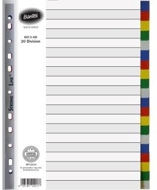 Bantex DIVIDERS PP - MULTI-PUNCHED A4, 20 division PP divider, 5 ...