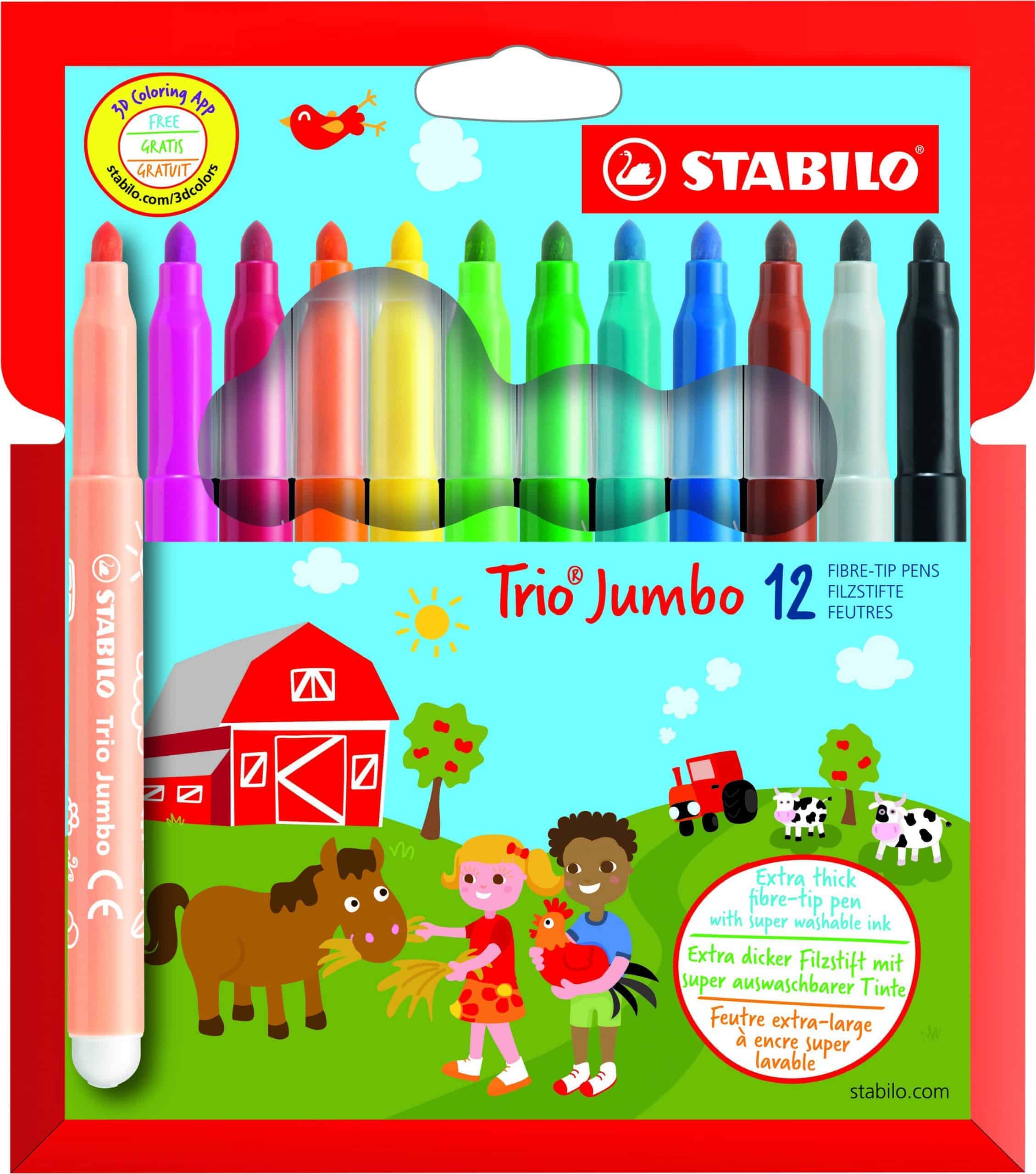 STABILO Trio Jumbo Extra-thick Fibre-tip Pen: Assorted Box 12's - Park ...