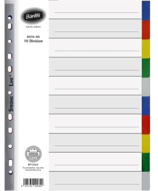 Bantex DIVIDERS PP - MULTI-PUNCHED A4, 10 division PP divider, 5 ...