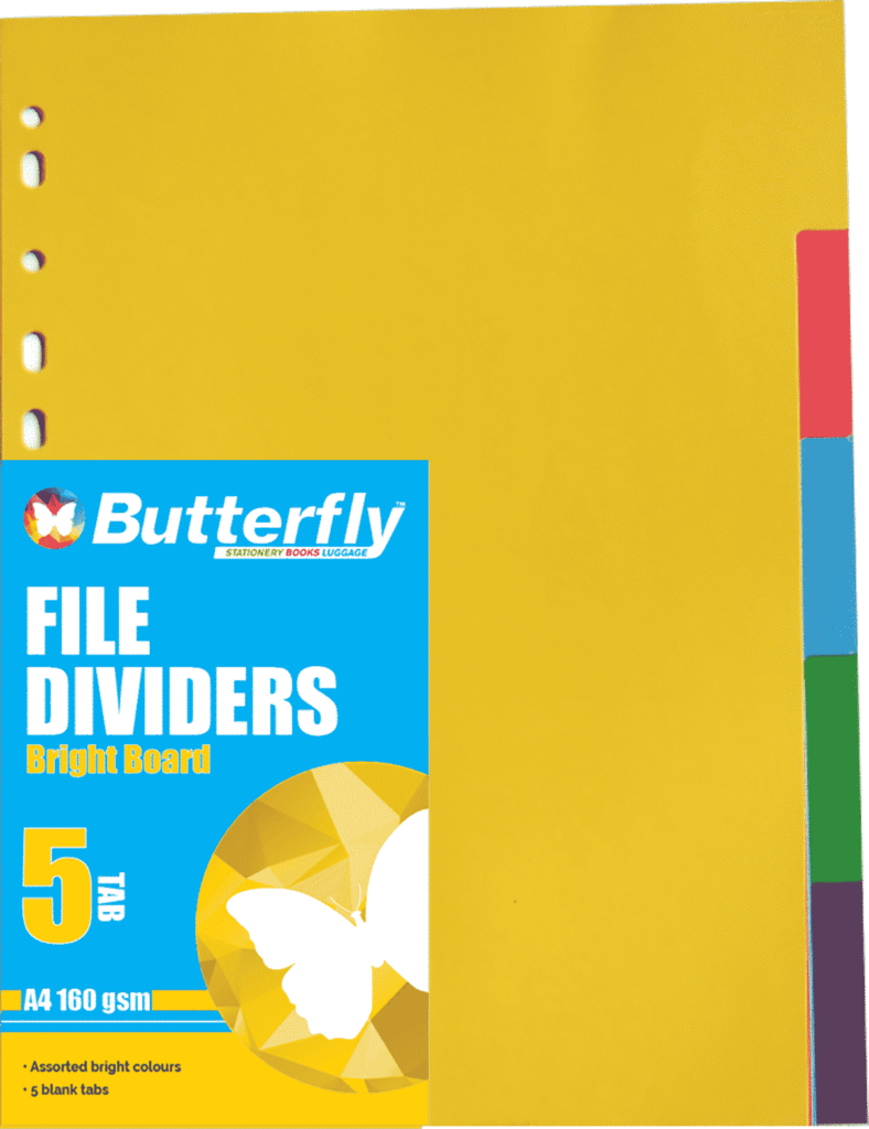 A4 BRIGHT/BOARD DIVIDER 5TAB Butterfly - Park Avenue Stationers