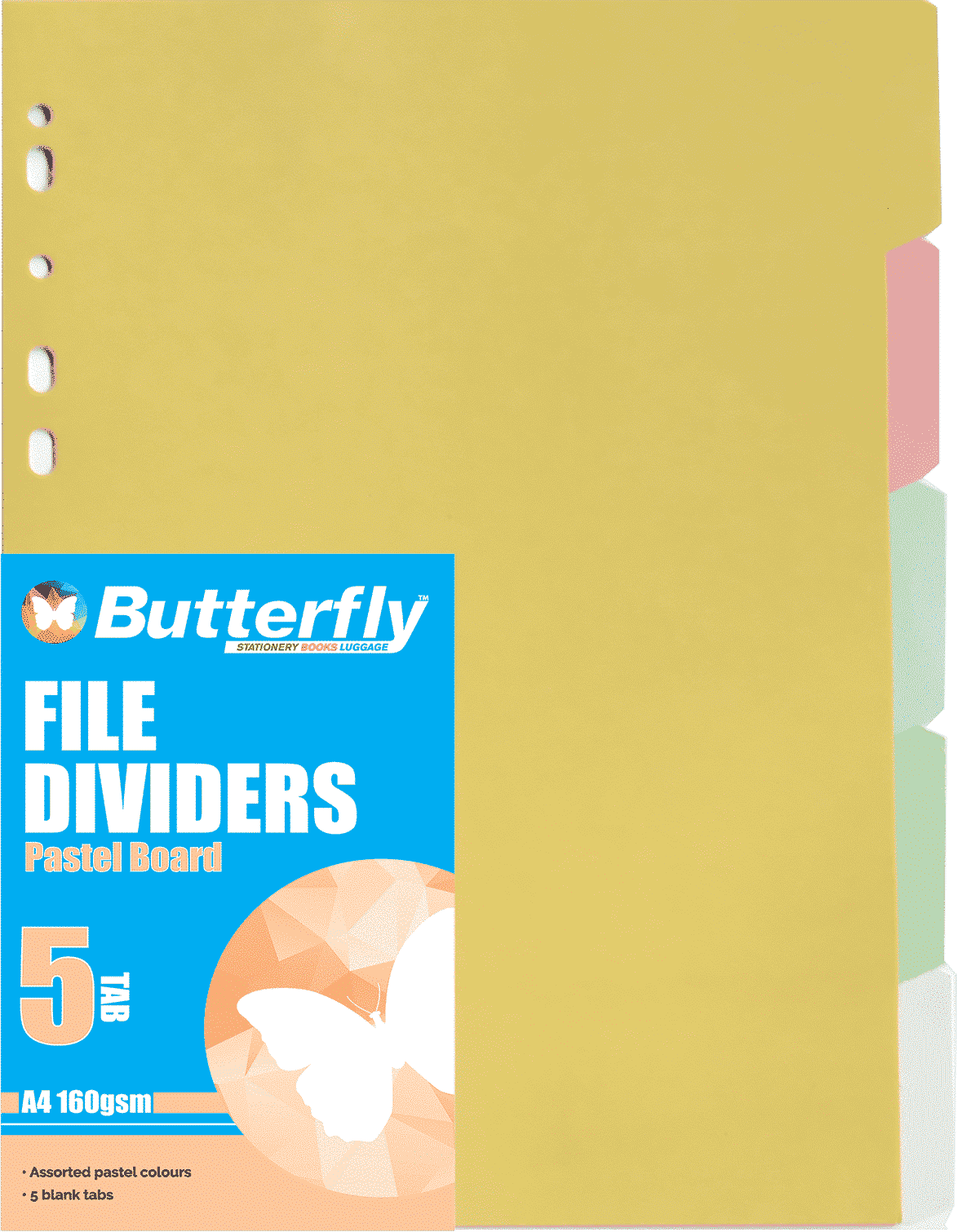 A4 PASTEL/BOARD DIVIDER 5 TAB Butterfly - Park Avenue Stationers