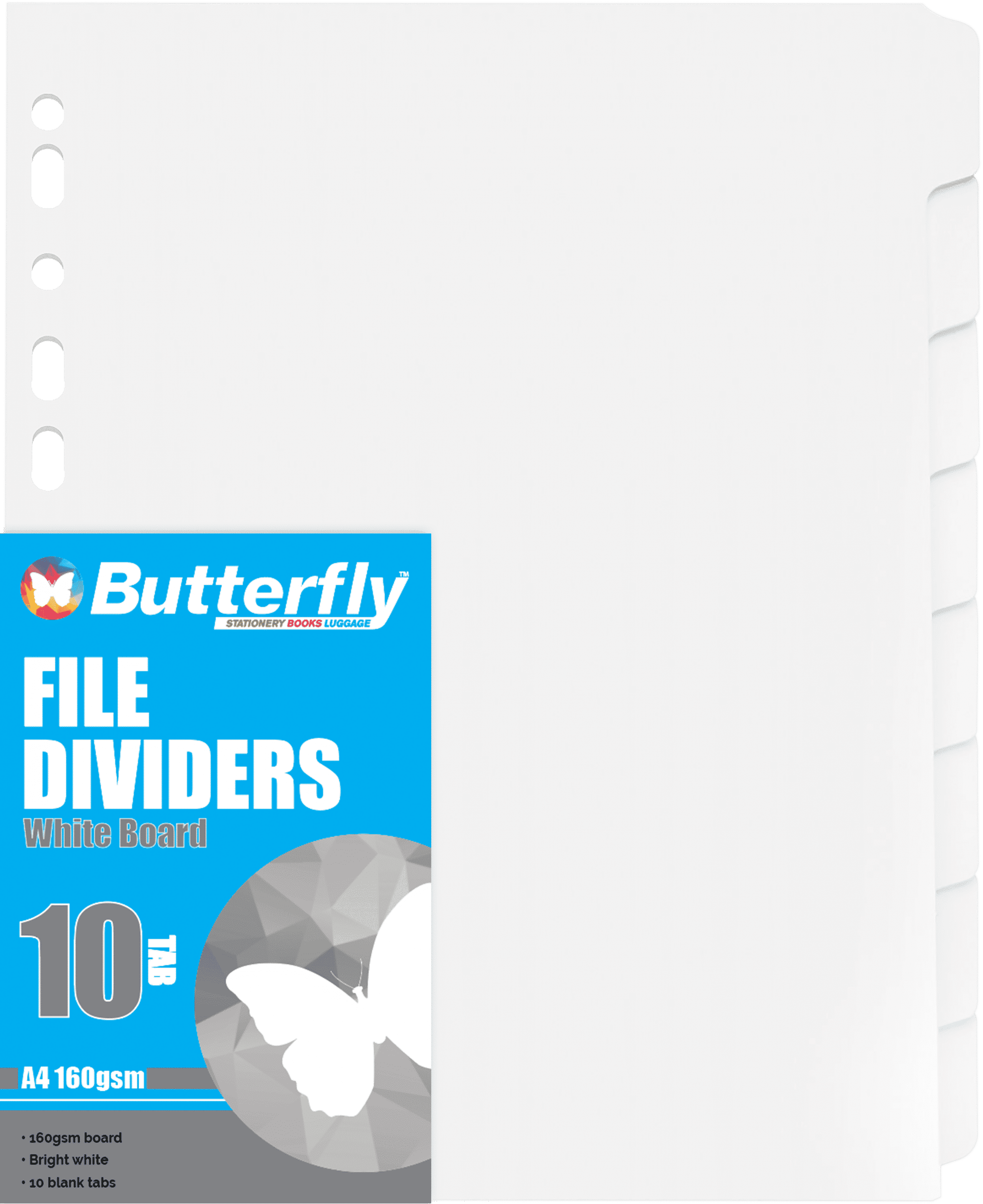 A4 WHT/BOARD DIVIDER 10 TAB Butterfly - Park Avenue Stationers