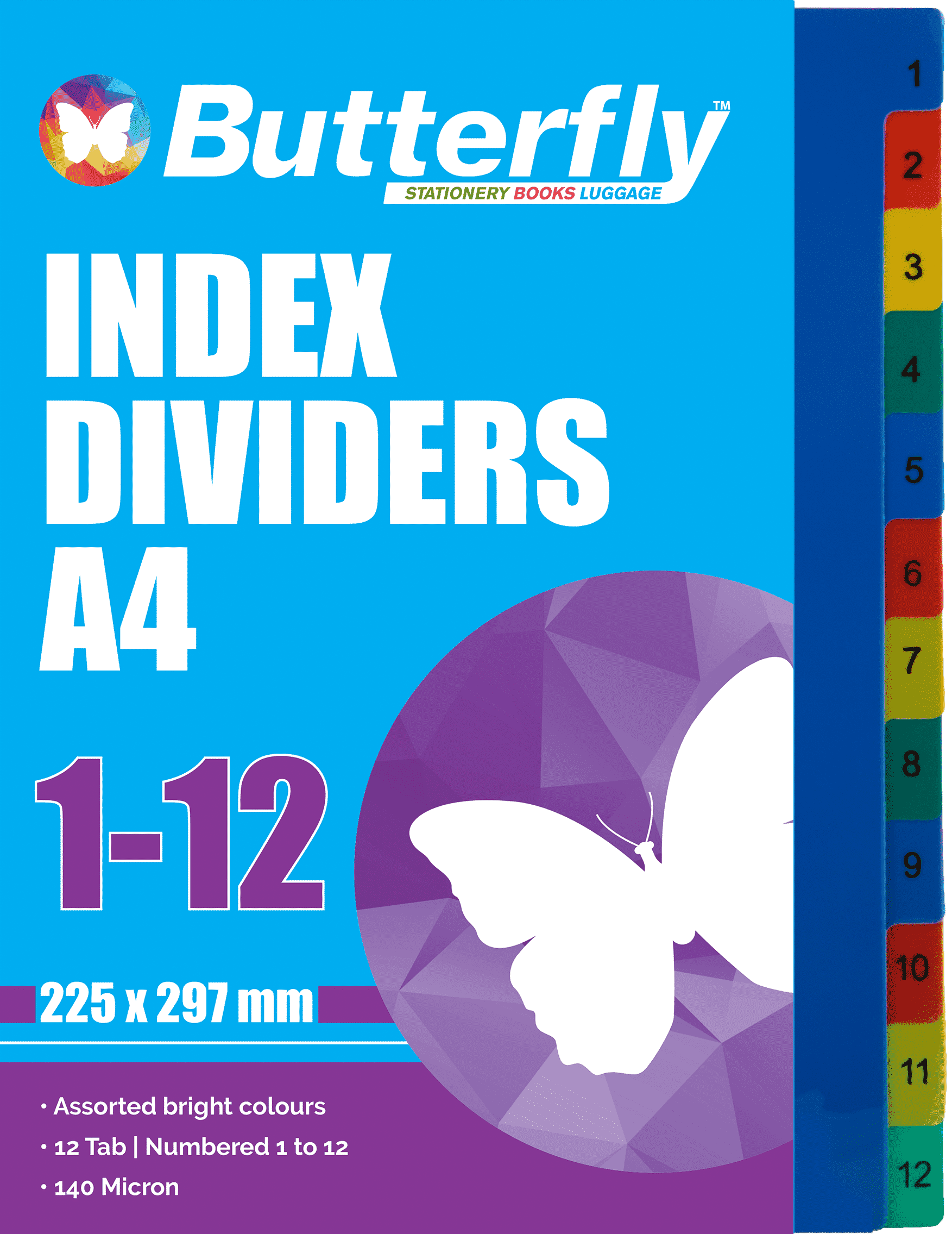 A4 PP DIVIDER 1-12 COLOUR Butterfly - Park Avenue Stationers