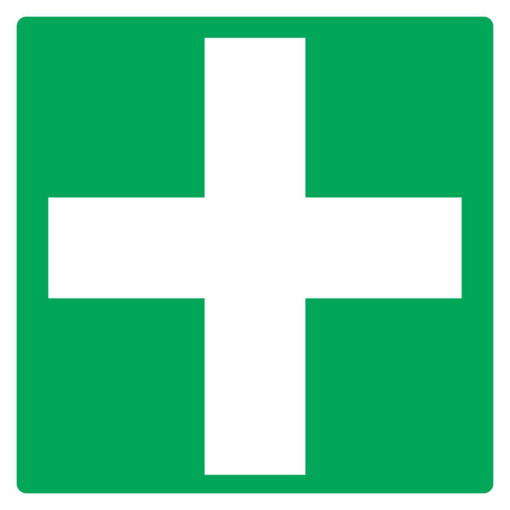 First Aid Sign White Cross 150 X 150 - Park Avenue Stationers