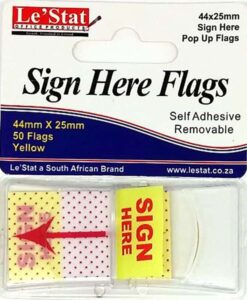 Pop Up Flag 45x25 (50) Sign Here *Le'stat * - Park Avenue Stationers
