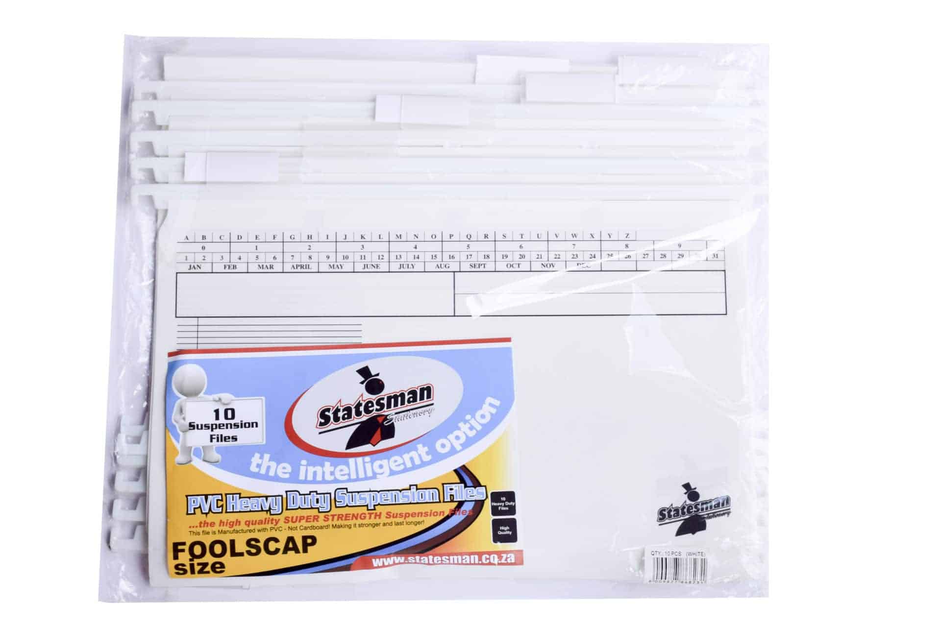 Foolscap- PVC 10pk Suspension Files White - Park Avenue Stationers