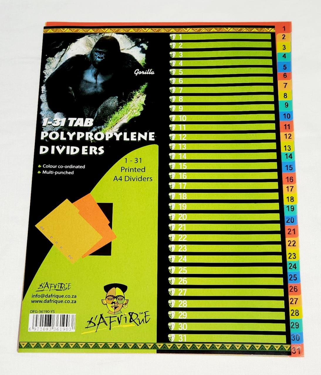 A4 POLYPROP DIVIDER 1-31 COLOR *DAFRIQUE* - Park Avenue Stationers