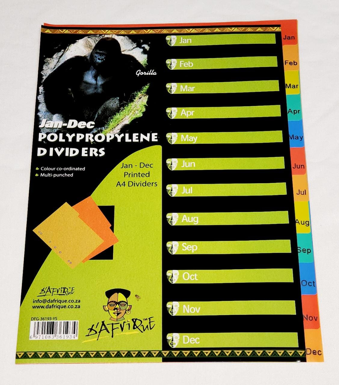 A4 POLYPROP DIVIDER JAN-DEC COLOR *DAFRIQUE* - Park Avenue Stationers