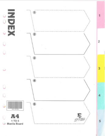 A4 Board Divider 1-5num Pastel *Dafrique* - Park Avenue Stationers